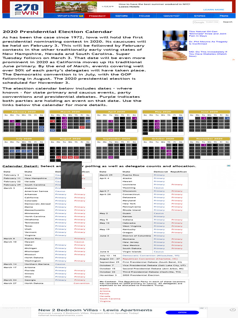 2020 Presidential Election Calendar | PDF | U.S. State | Elections