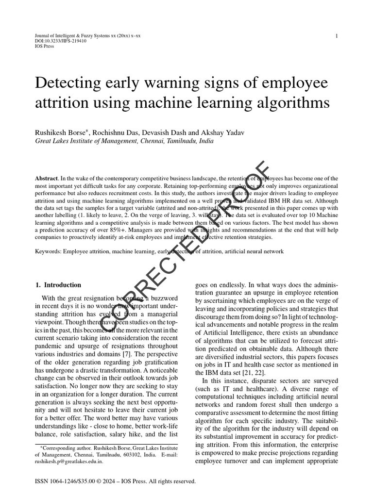 Borse Et Al 2024 Detecting Early Warning Signs of Employee Attrition Using Machine Learning ...