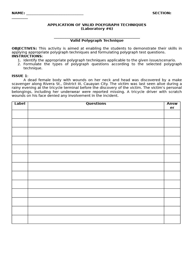 LABORATORY Polygraph Technique | PDF | Polygraph | Law Enforcement