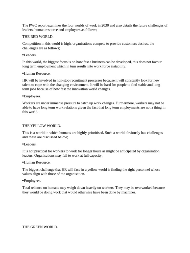 The PWC Report Examines The Four Worlds of Work in 2030 and Also ...