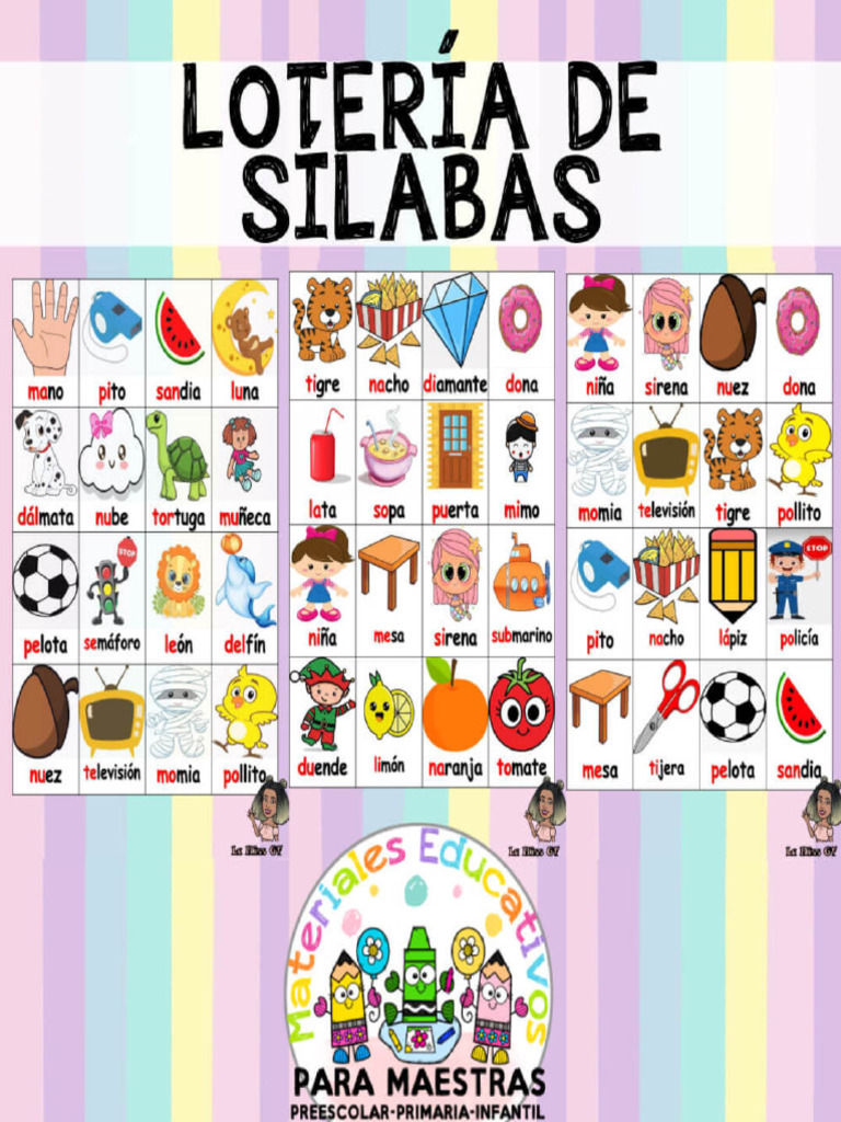 Lotería para Lectura de Sílabas Recopilado Por Materiales Educativos ...