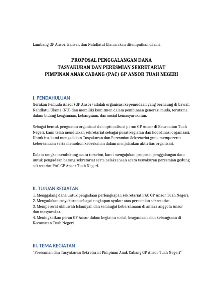 Proposal Tasyakuran Ansor Dengan Logo | PDF
