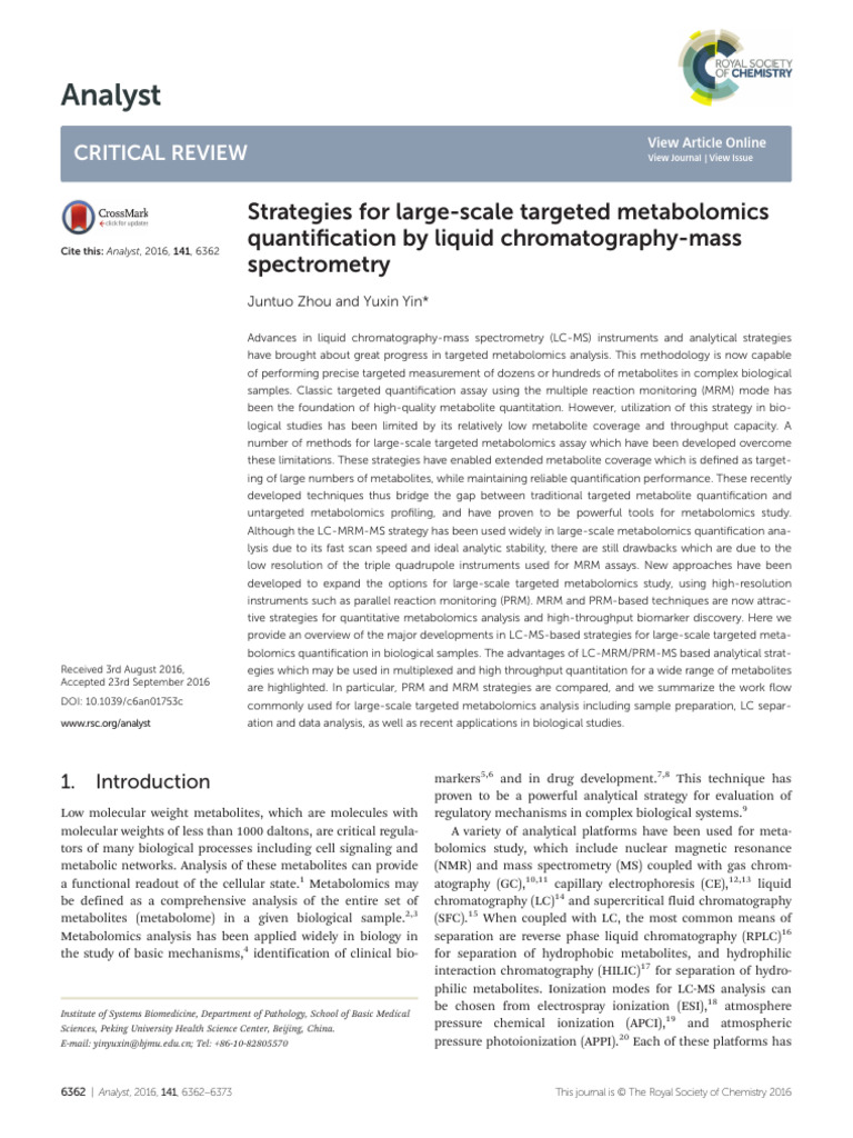 Strategies For Large-Scale Targeted Metabolomics | PDF | Metabolomics | Liquid Chromatography ...