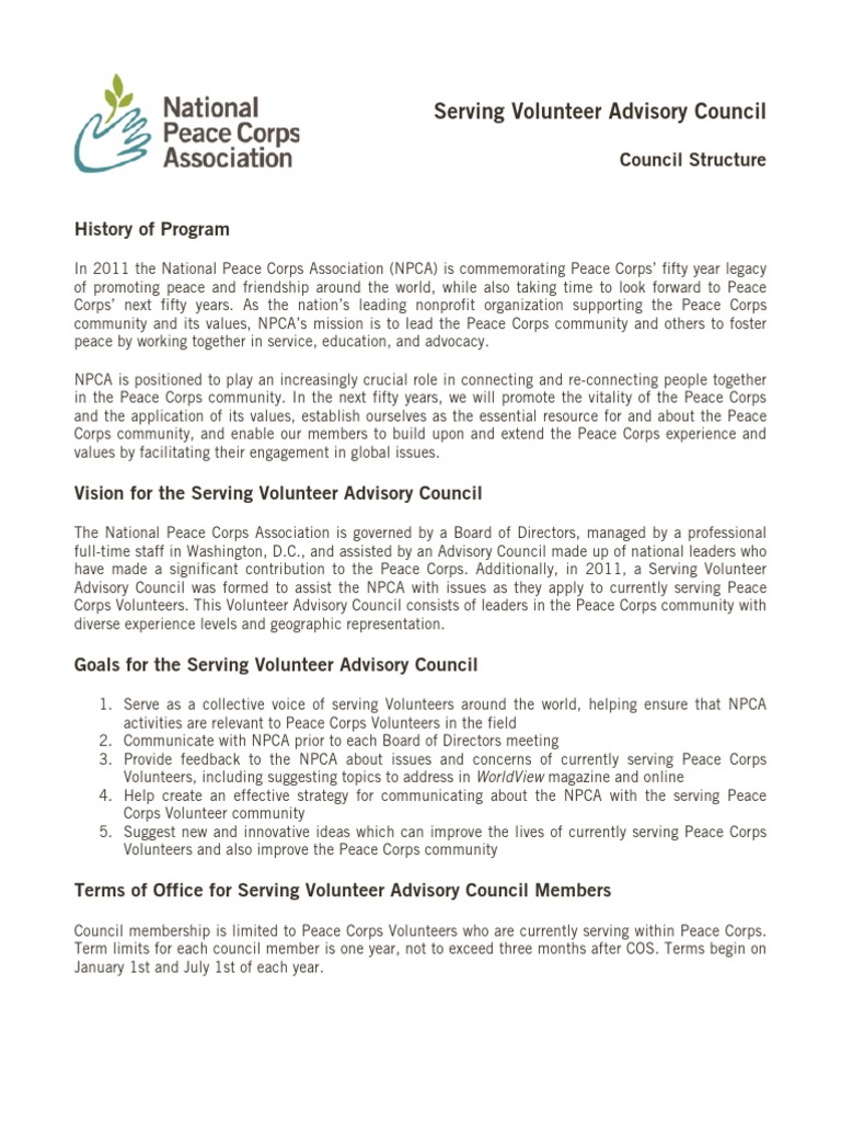 Serving Volunteer Advisory Council Structure | PDF | Peace Corps ...