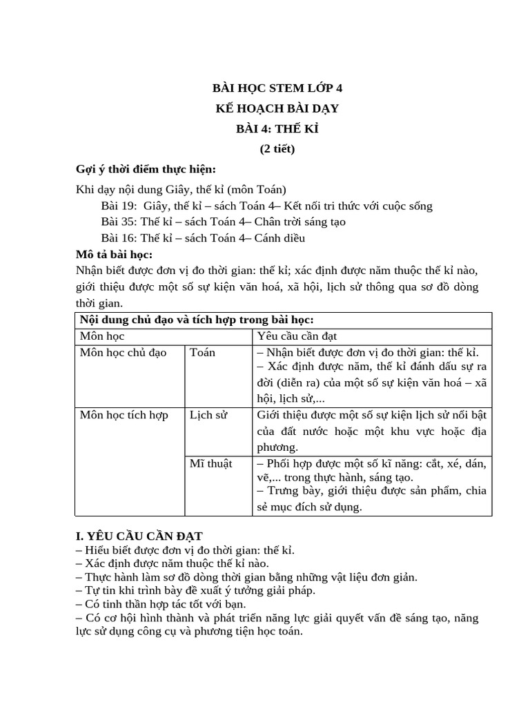 BH STEM 4 - BÀI 4 - Thế kỉ - KHBD | PDF