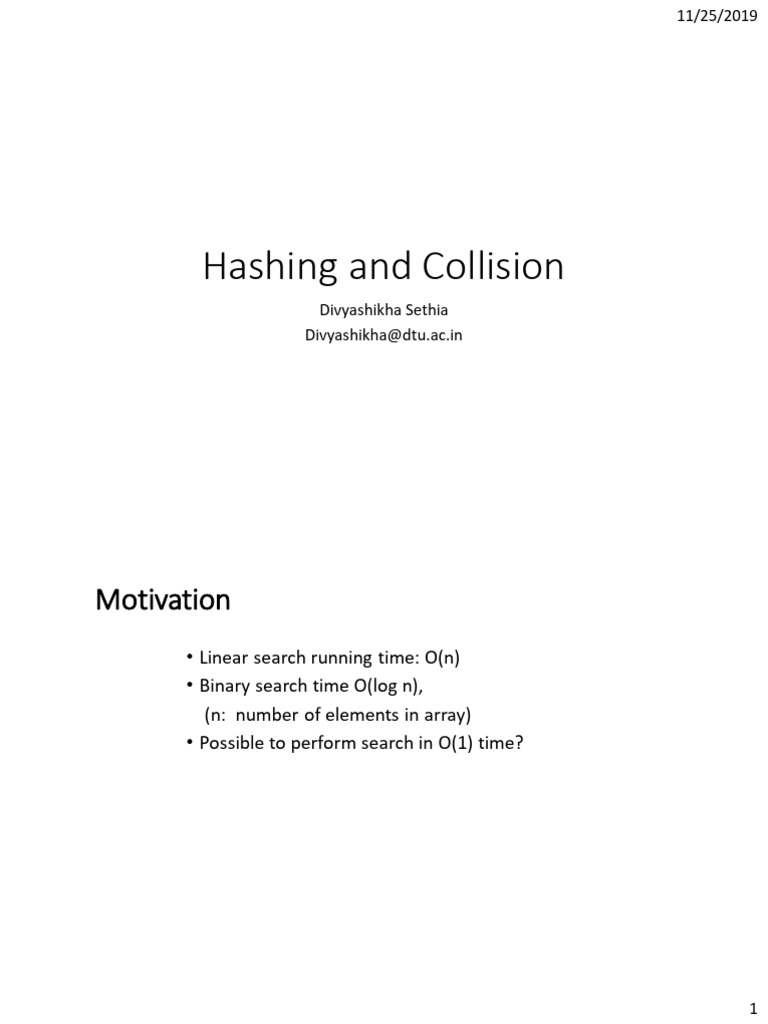 Lec 11 Hashing And Collision Pdf Applied Mathematics Algorithms And Data Structures