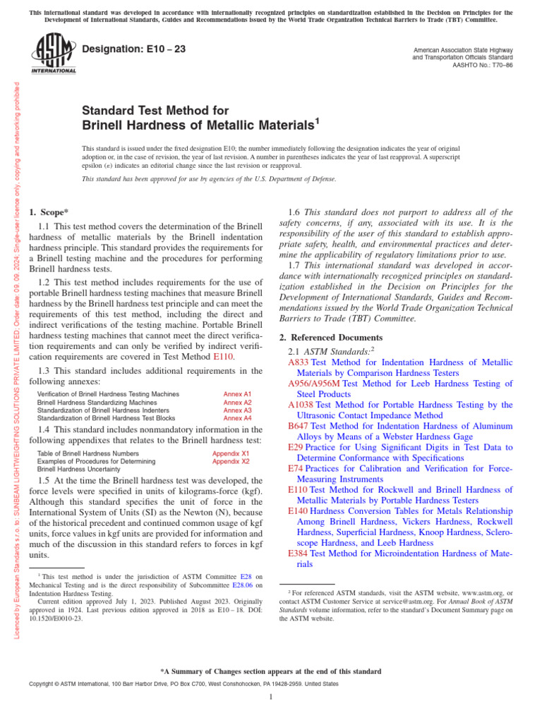 Astm E10-23 | PDF | Hardness | Physical Sciences
