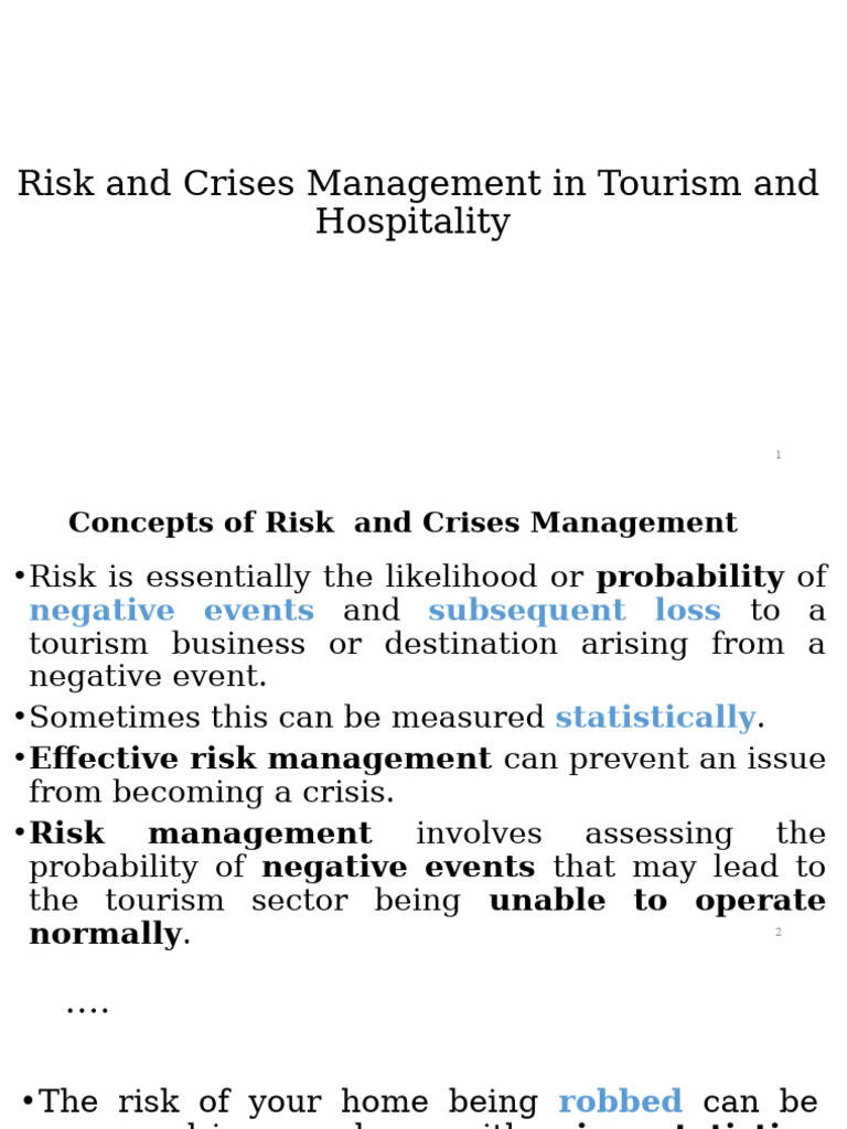 Risk and Crises Management in Tourism and Hospitality, PPT Copy 2 | PDF | Risk | Ecological ...