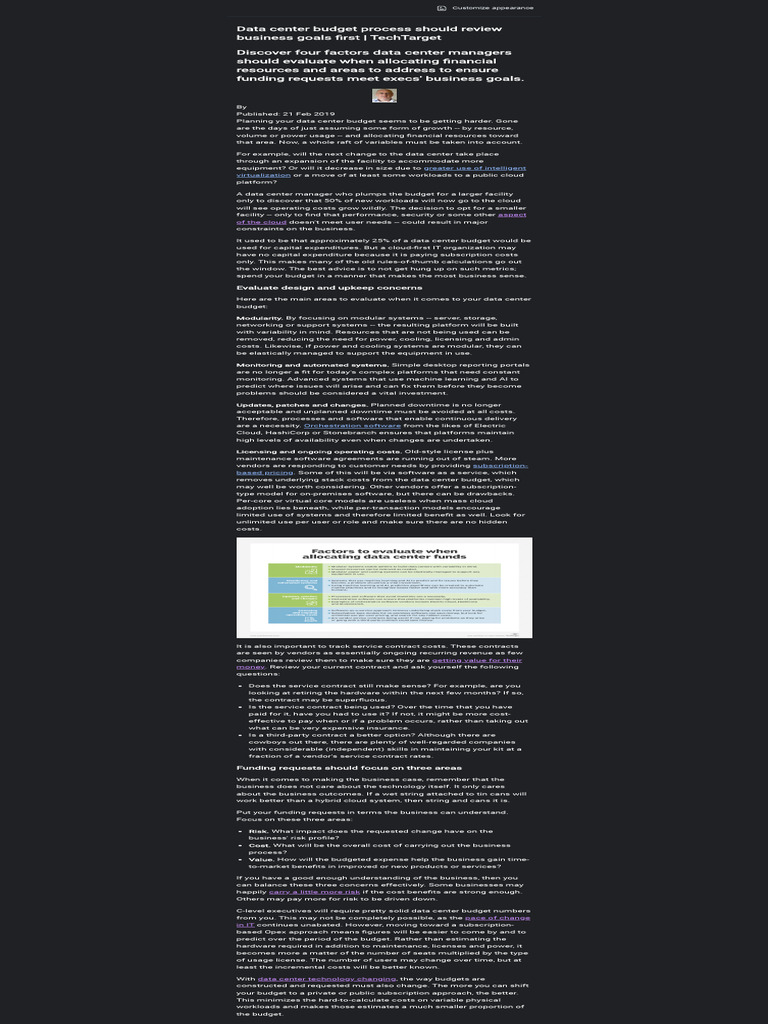 Data Center Budget Process Should Review Business Goals First _ TechTarget - Reader Mode | PDF ...