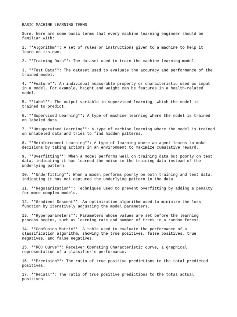 Basic Machine Learning Terms 2 | PDF | Machine Learning | Receiver ...
