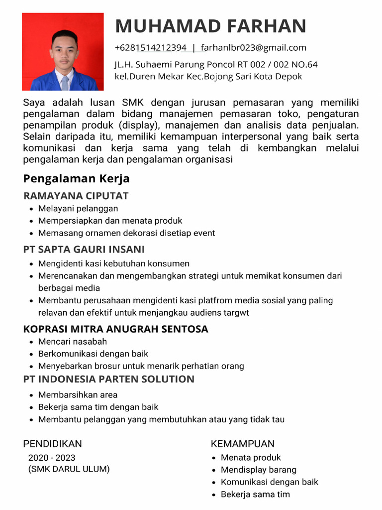 CV Muhamad Farhan | PDF