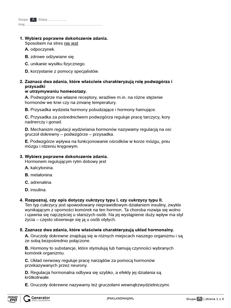 R11 - R12. Układ Hormonalny. Rozmnażanie I Rozwój Człowieka 2 TRE Test ...