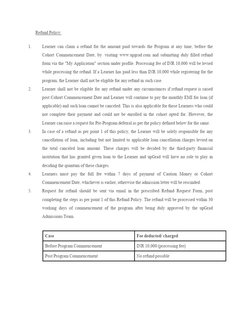 UpGrad Refund and Deferral Policy | PDF | Deferral | Tax Refund