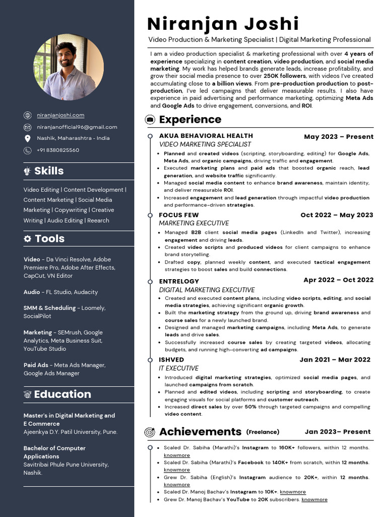 Niranjan Joshi RESUME051296 | PDF | Digital Marketing | Marketing