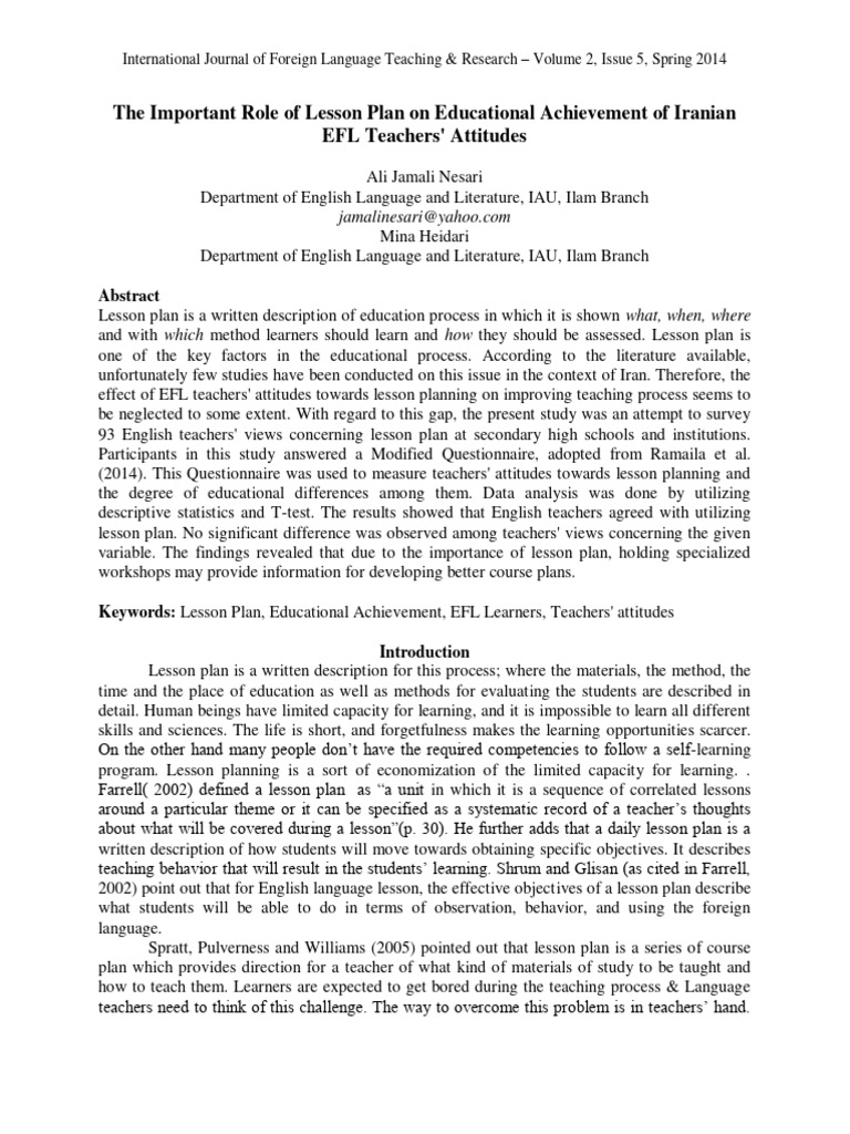 Impact of Lesson Planning on EFL Teachers | PDF | Student's T Test ...