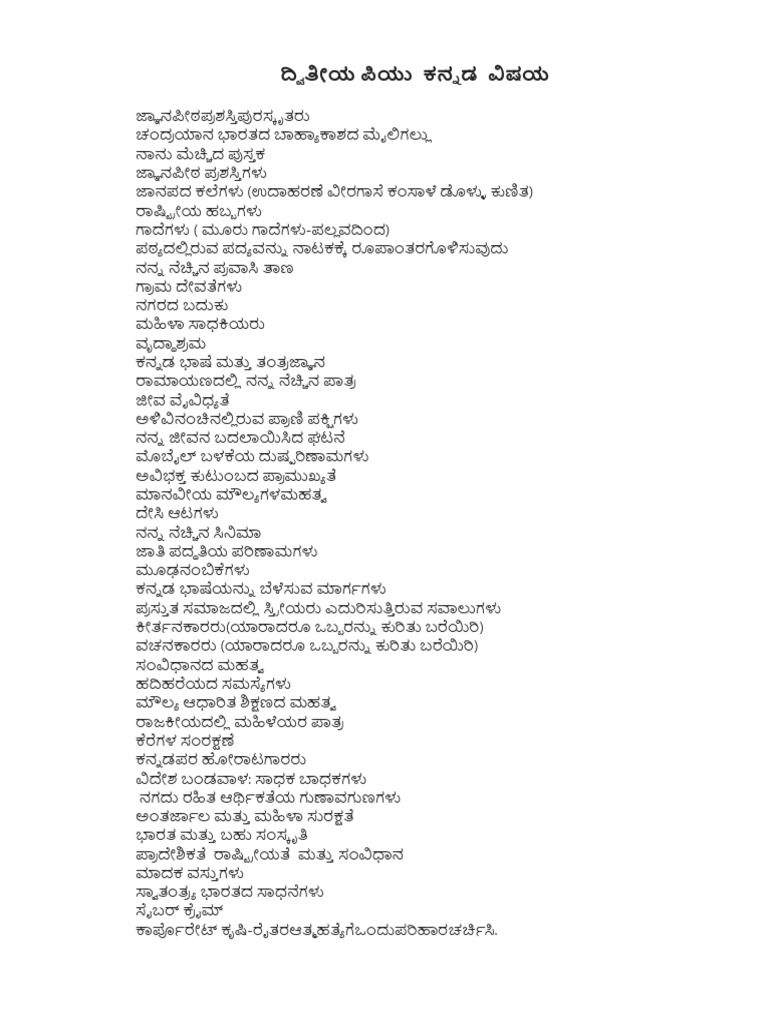 II PU Board Assignment Topics | PDF