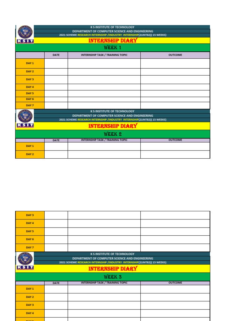 Internship Dairy Template 21CS82 | PDF