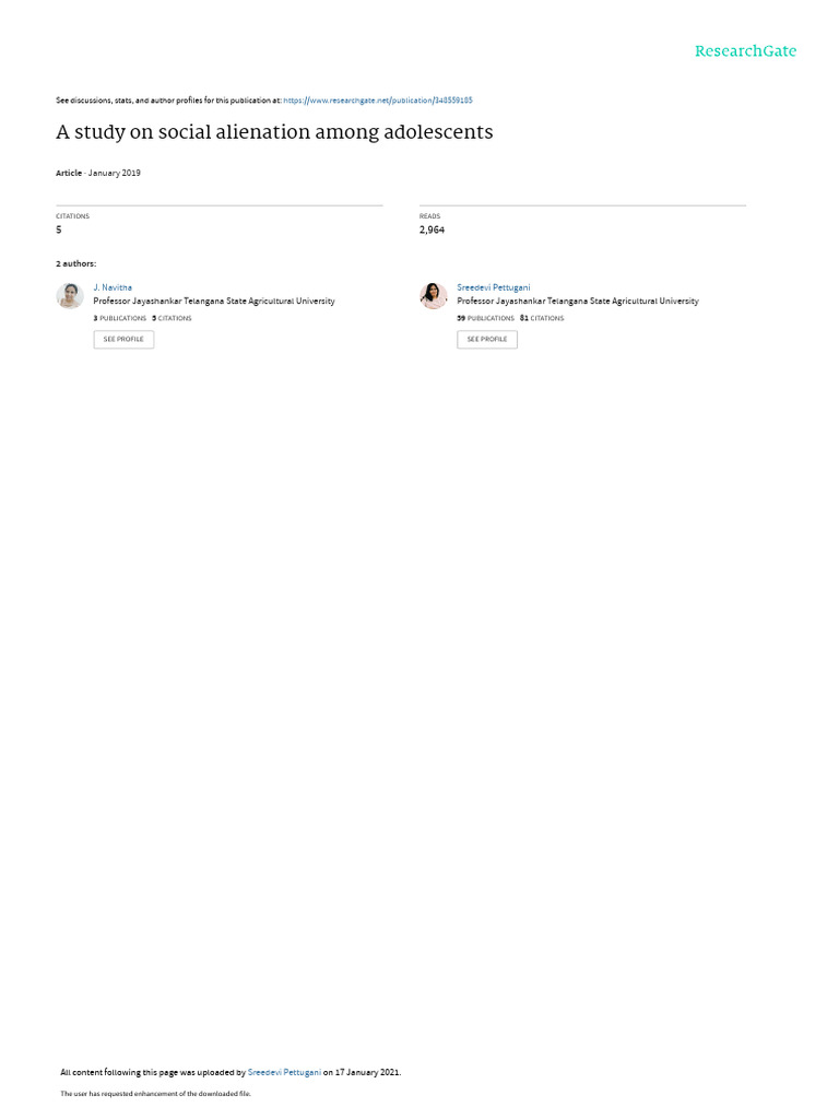 Socialalienationnavitha-sree | PDF | Adolescence | Bullying