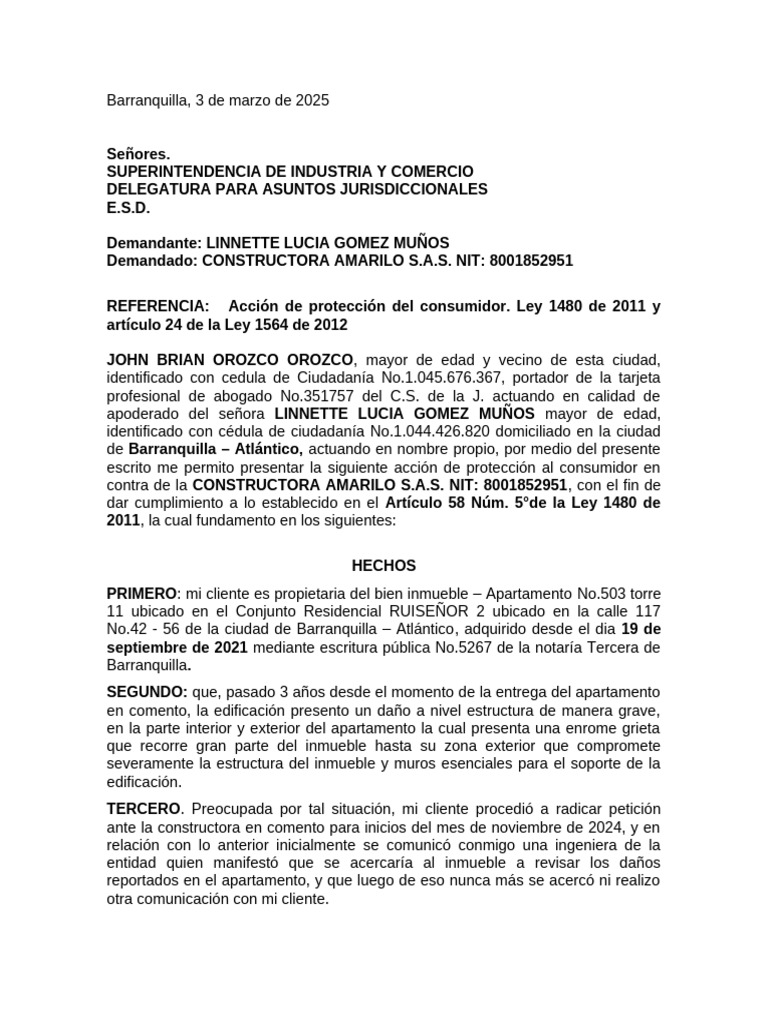 DEMANDA SIC CONTRA CONSTRUCTORA | PDF | Propiedad | Hormigón