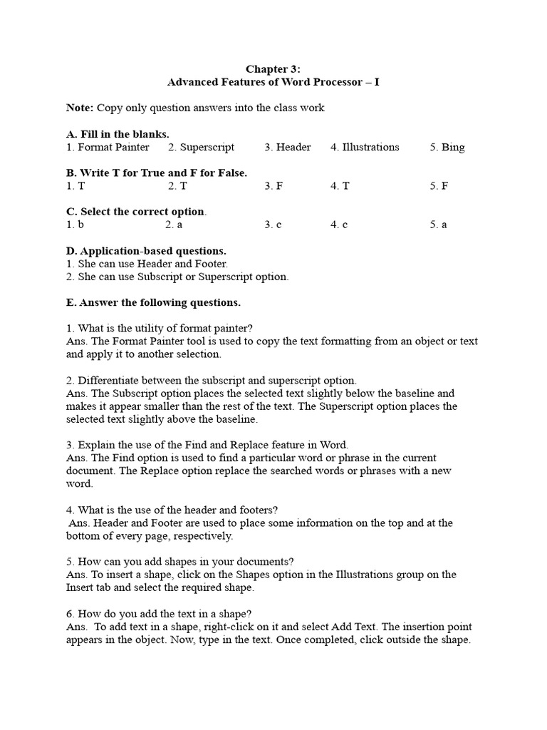 Chapter 3 Advanced features of word processor I | PDF
