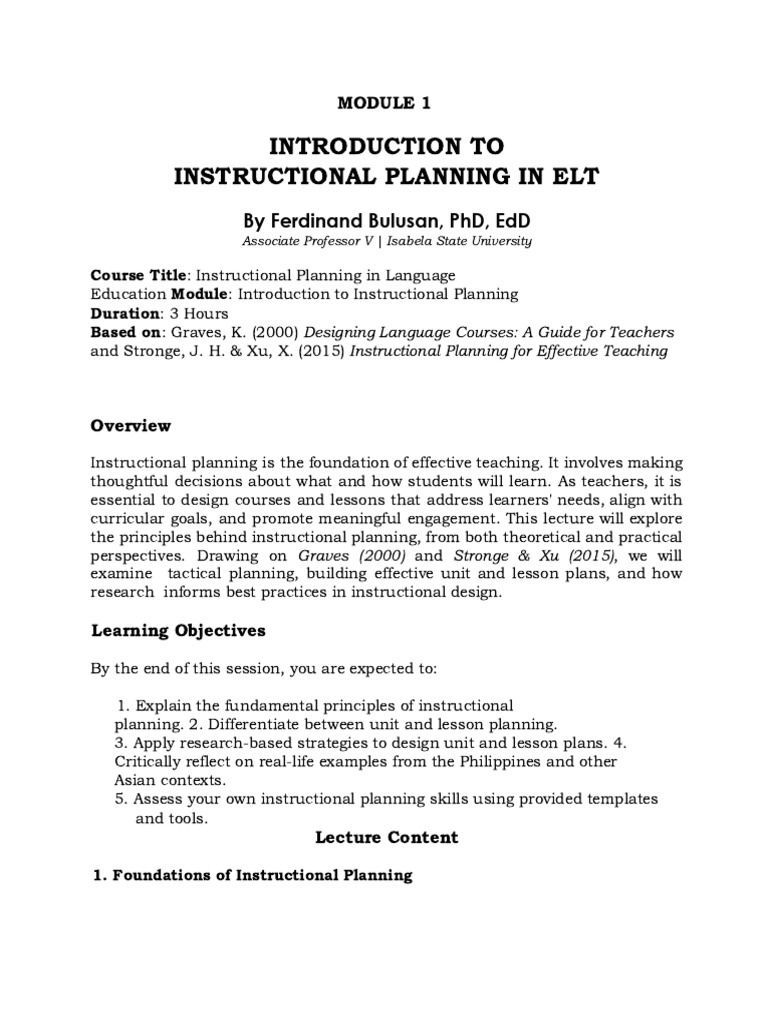 Studes Module 1 - Instructional Planning | PDF | Learning | Lesson Plan