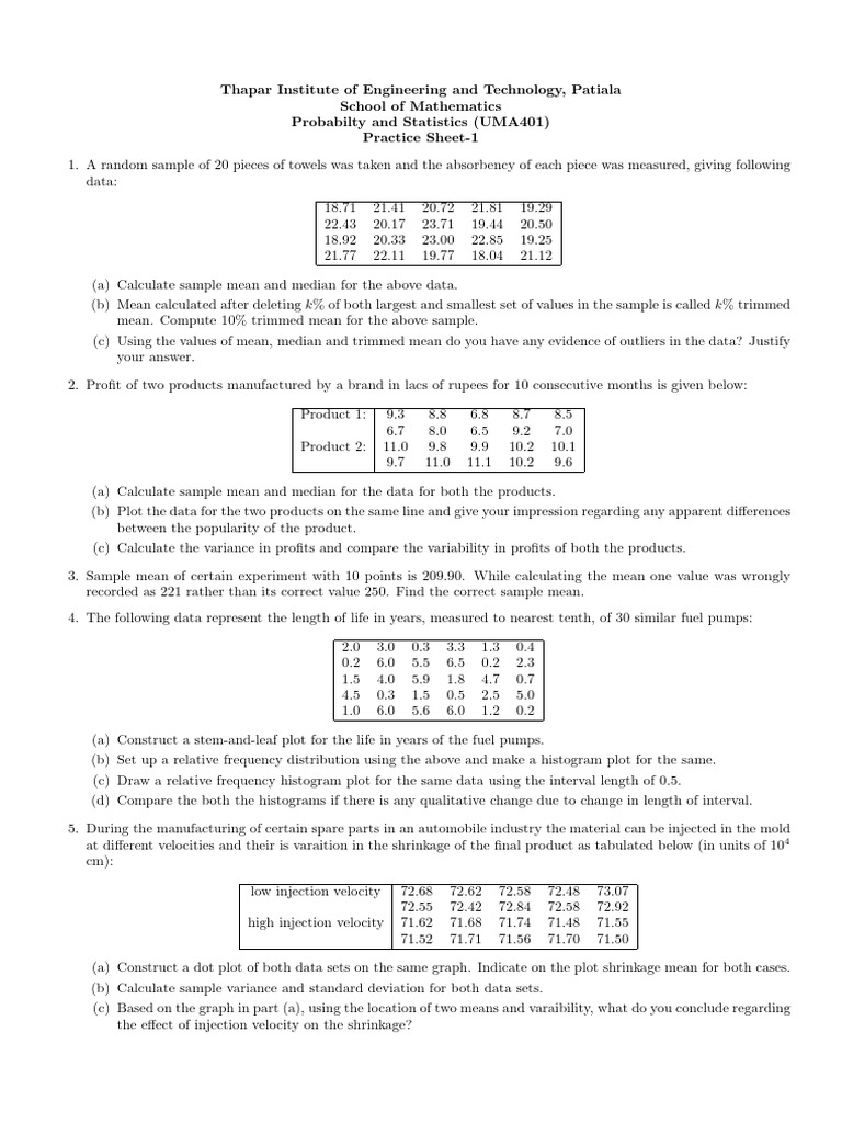 Practice Sheet 1 With Answers | PDF | Mean | Median