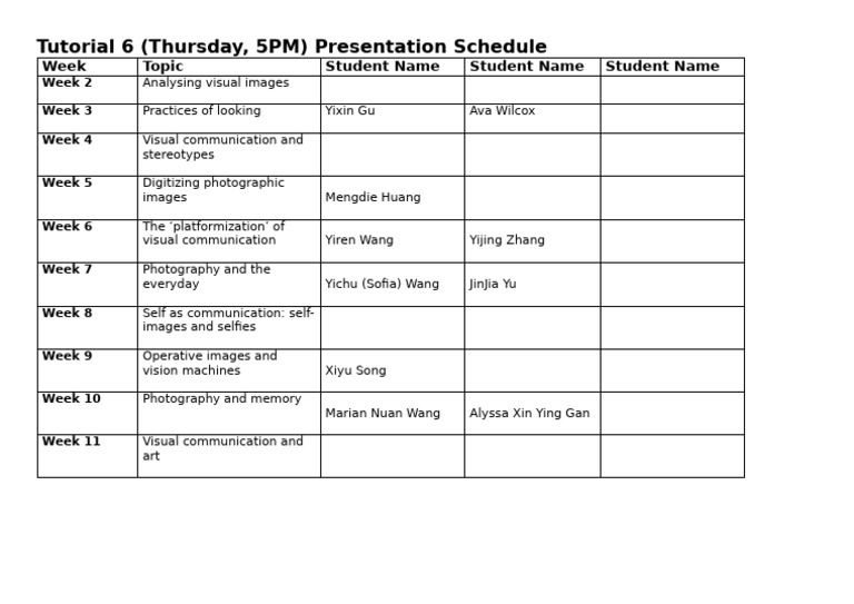 Tutorial 6 Presentation Schedule 2 | PDF