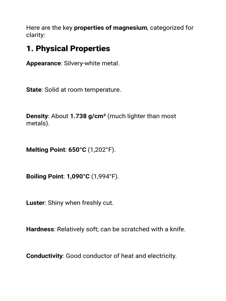 Key Properties of Magnesium Explained | PDF