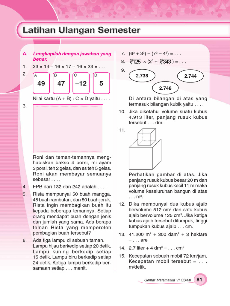 Latihan Uas Math KLS 6 | PDF