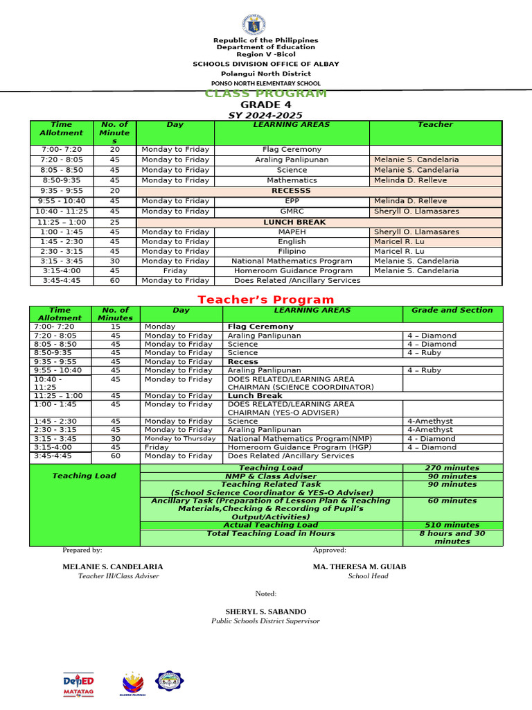 Whole Day CLASS-PROGRAM - SY-2024-25 | PDF | Behavior Modification ...