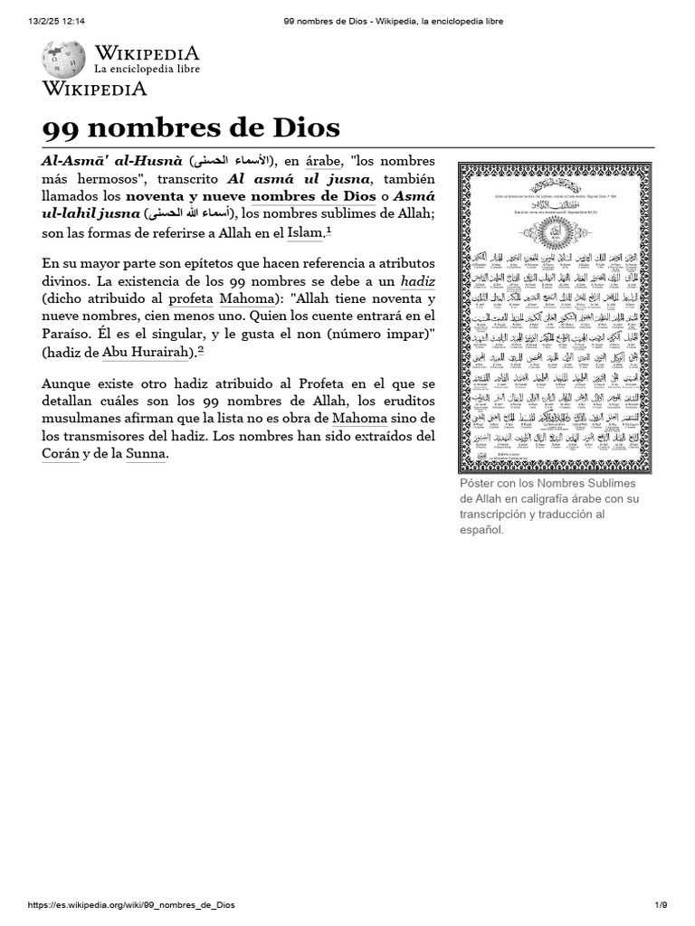 99 Nombres de Dios - Wikipedia, La Enciclopedia Libre | PDF | Concepciones de dios | Teología