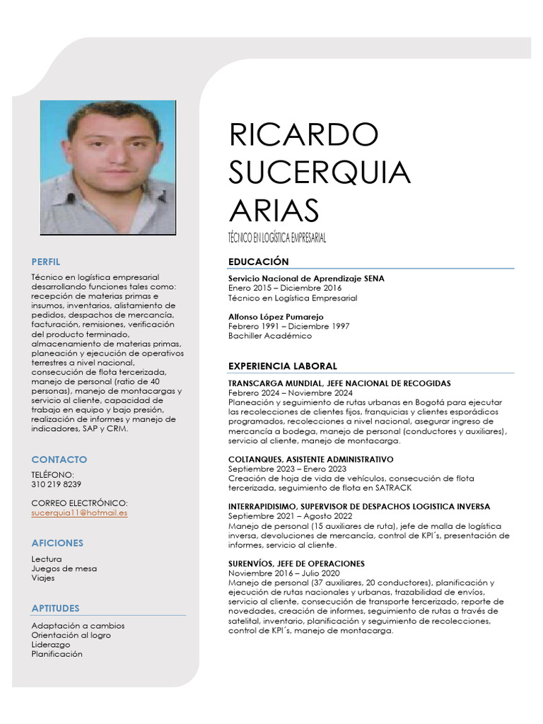 CV Ricardo Sucerquia-2 | PDF | Logística