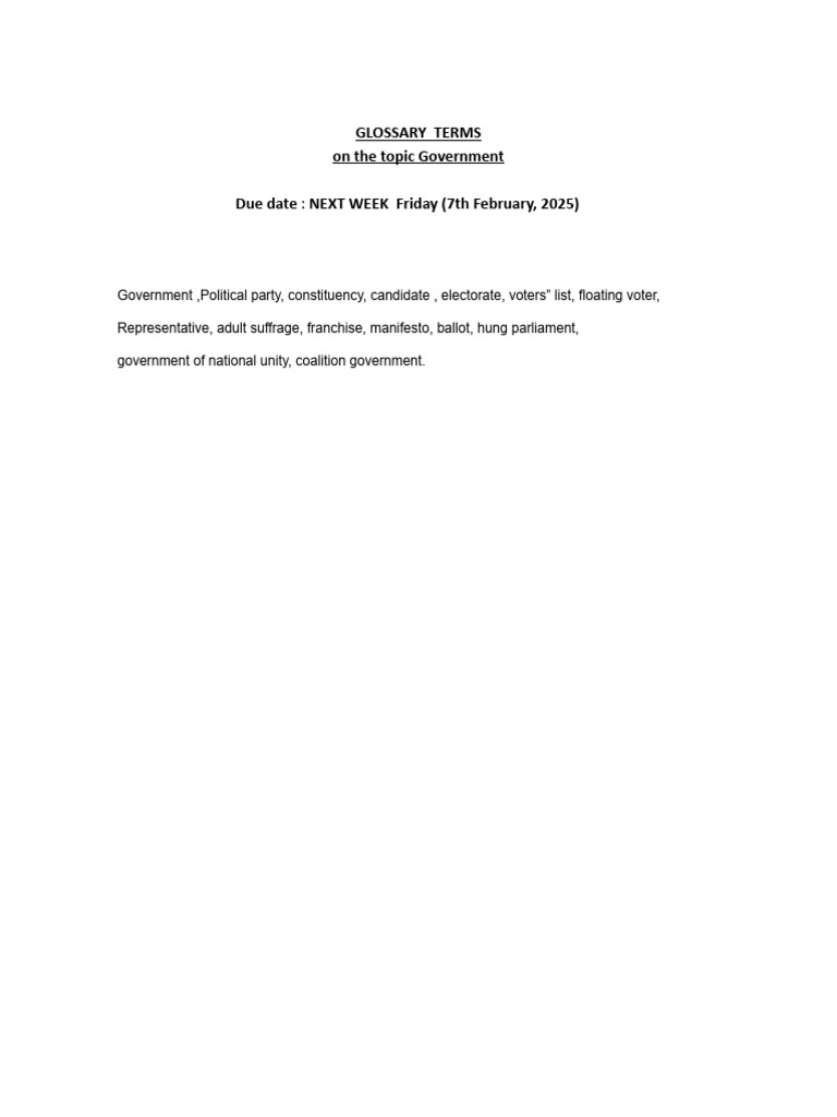 Glossary Terms On Government | PDF