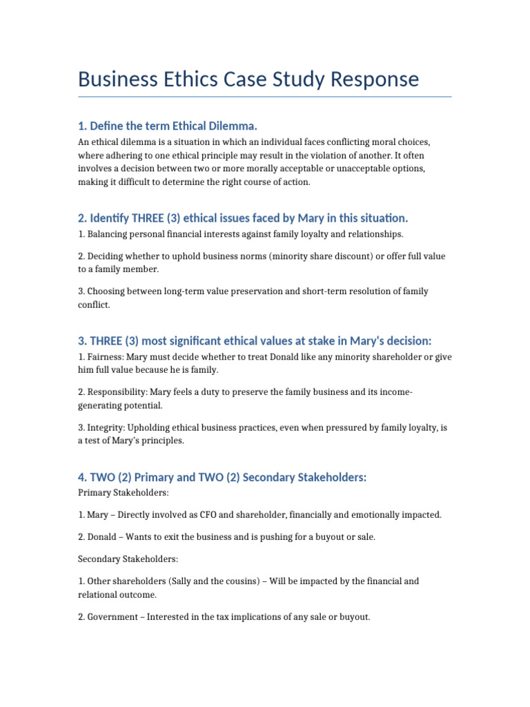 Business Ethics Case Study Response | PDF | Business Ethics | Morality