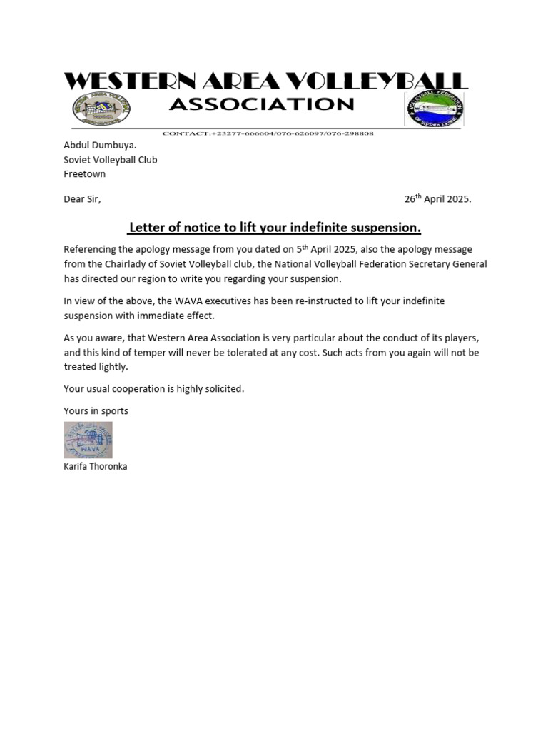 Letter of Notice To Lift Your Indefinite Suspension 2025 | PDF