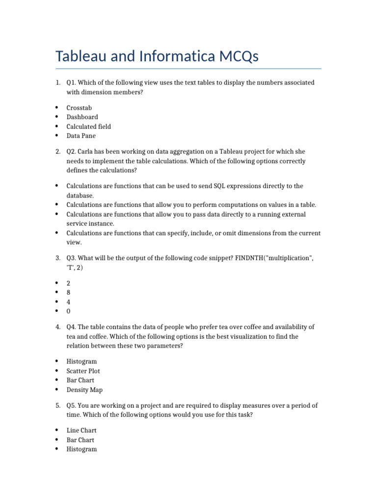 Tableau_Informatica_MCQs | PDF