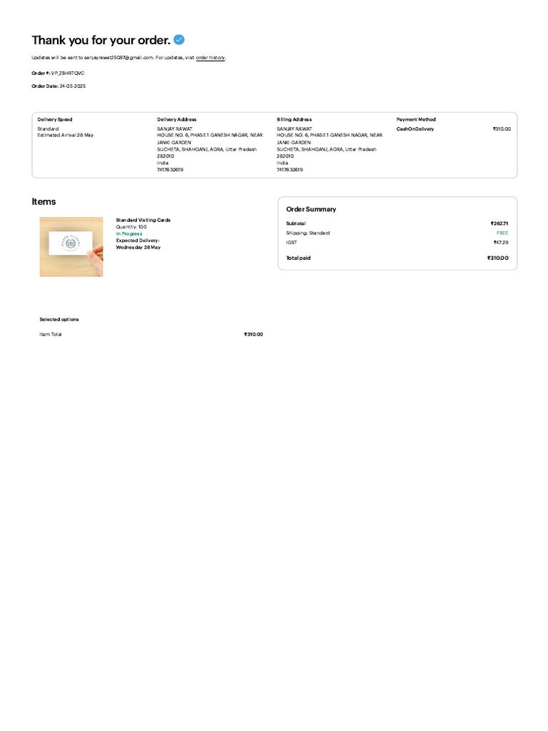 Order Details - VistaPrint | PDF