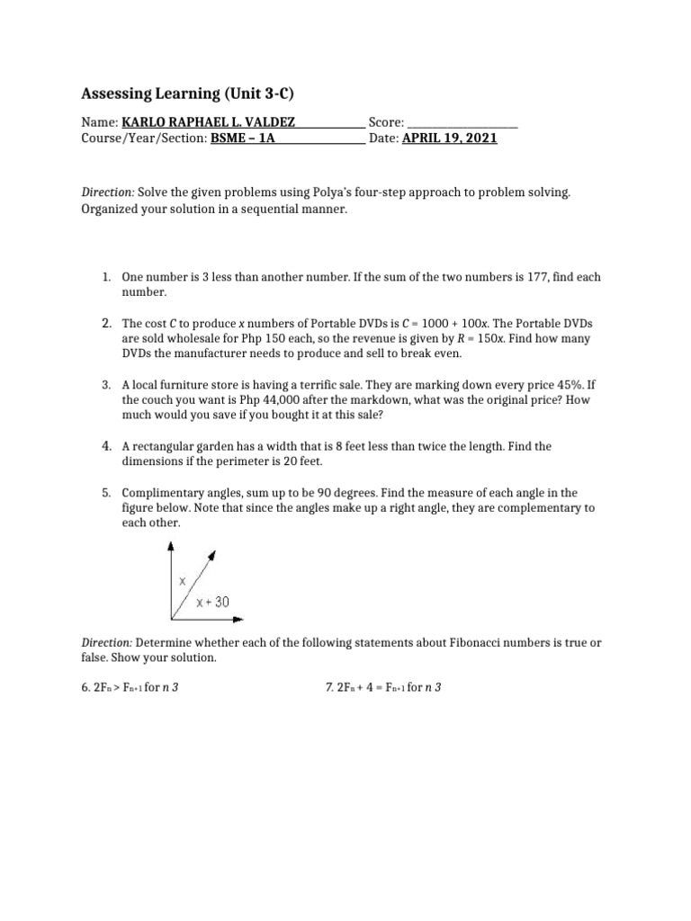 VALDEZ BSME 1A Assessing Learning 3C | PDF