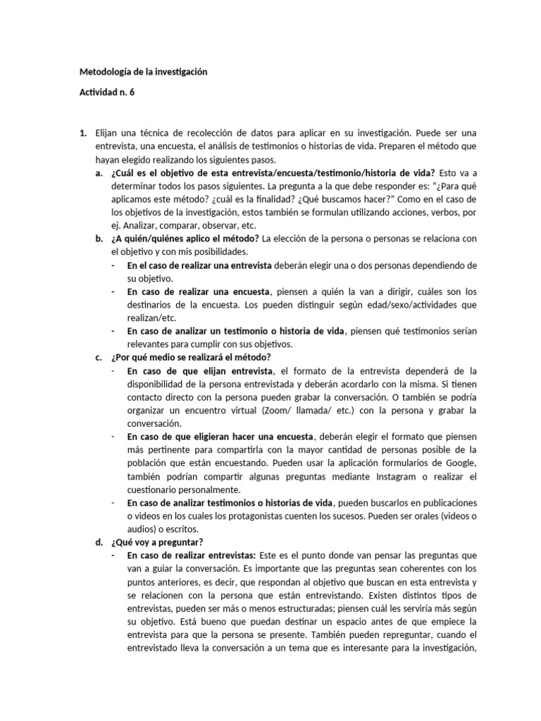 Actividad 6 - Metodología | PDF | Metodología de encuesta | Datos
