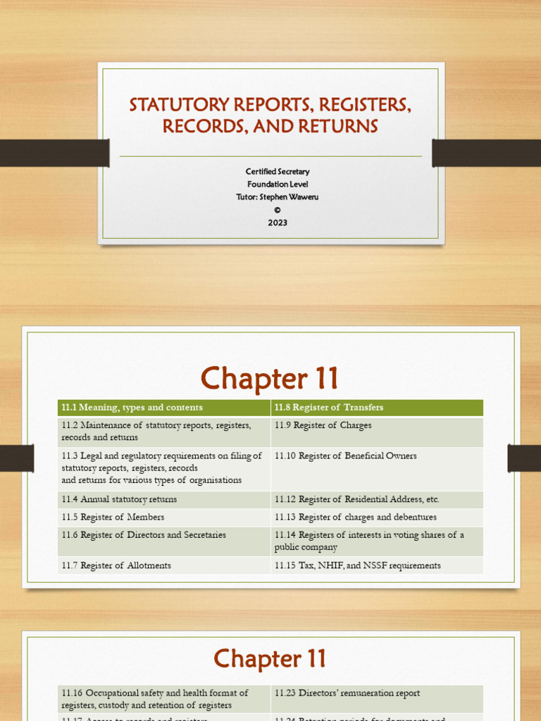 Statutory Reports, Registers, Records, and | PDF | Board Of Directors ...