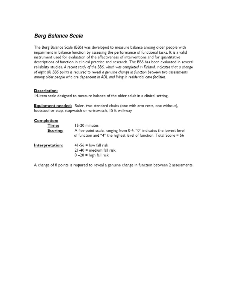 Microsoft Word - Berg Balance Scale - Doc - Berg - Balance - Scale | PDF