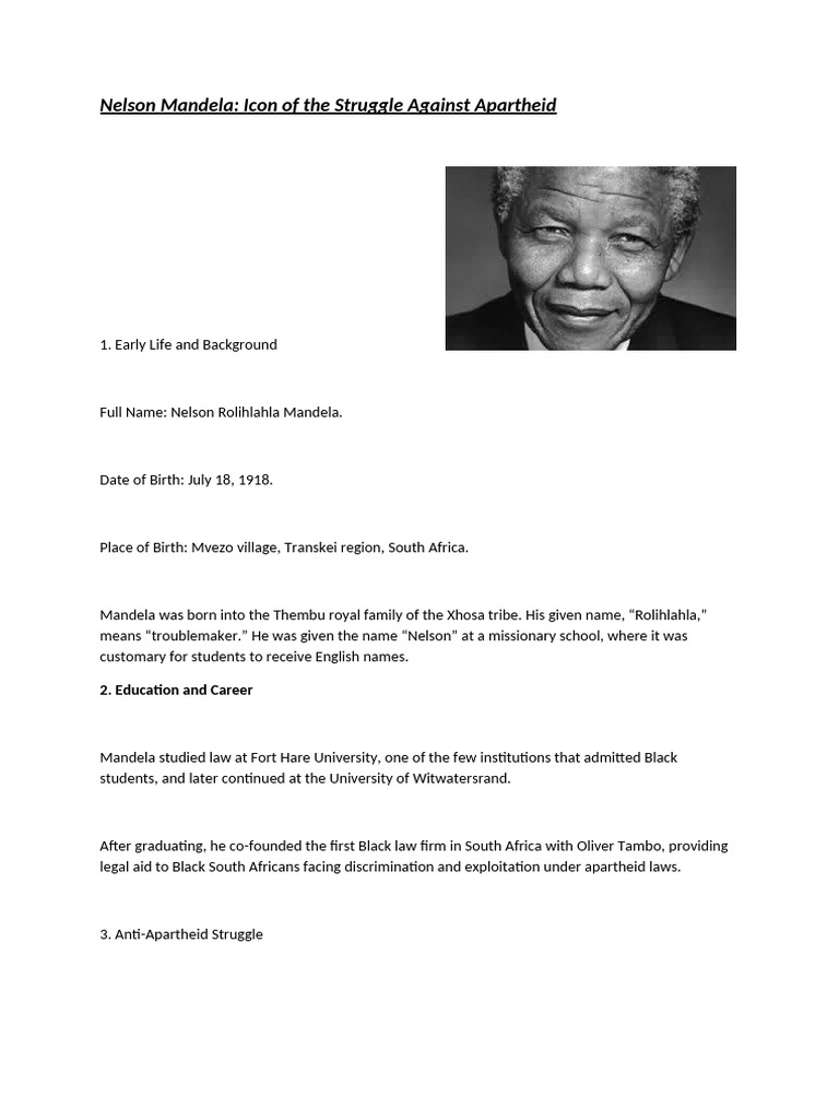 Nelson Mandela: Anti-Apartheid Leader | PDF