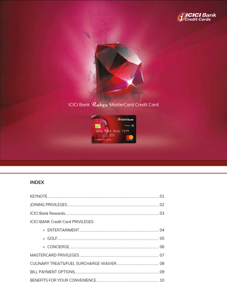 ICICI Rubyx Credit Card Benefits Overview | PDF | Credit Card | Banks