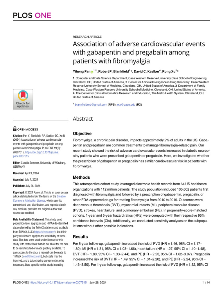 Cardiovascular Risks of Gabapentin in Fibromyalgia | PDF | Fibromyalgia ...