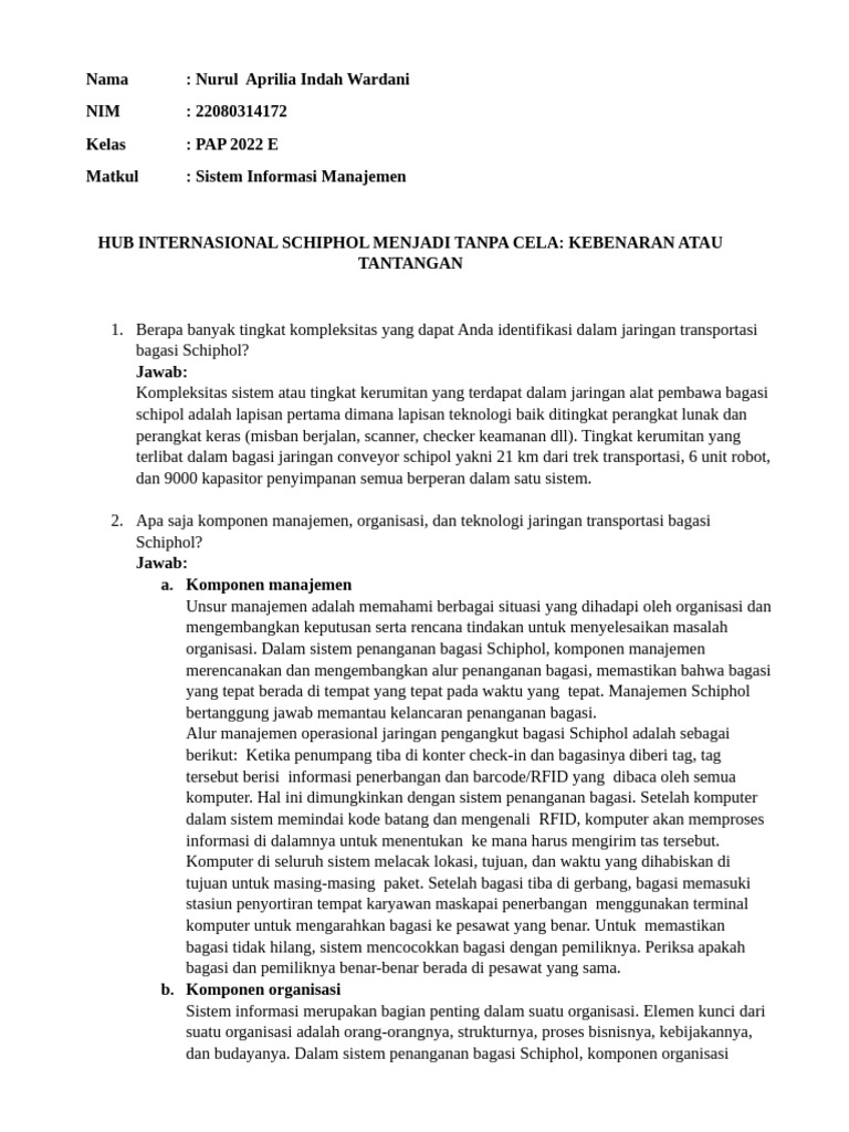172 - Nurul Aprilia - PAP 22 E - CASE SCHIPHOL INTERNATIONAL HUB | PDF
