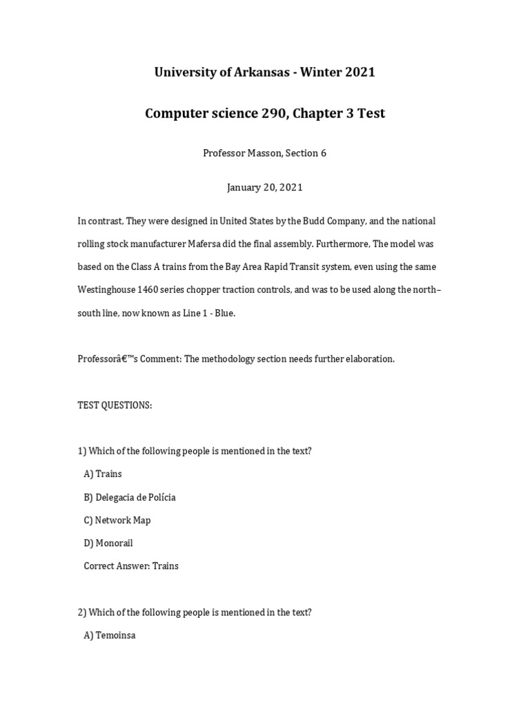 Computer Science 290 Chapter 3 Test | PDF