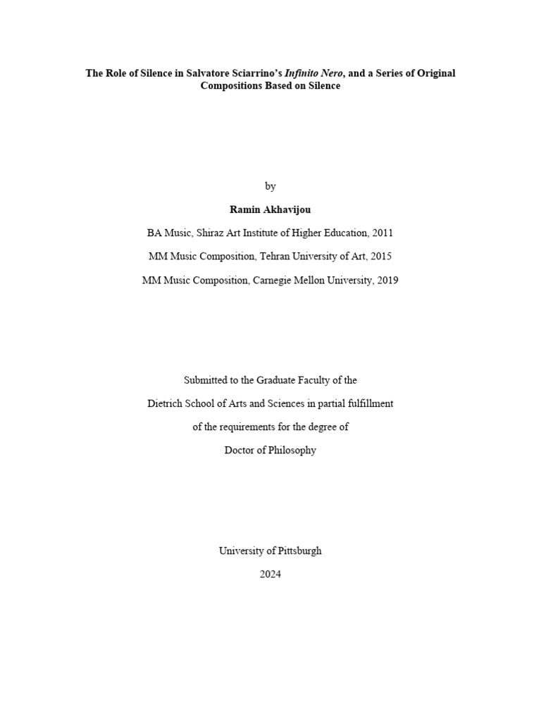 23 - Silence - Sciarrino - Akhavijou - Dissertation - Revised 2024 | PDF | Silence | Perception