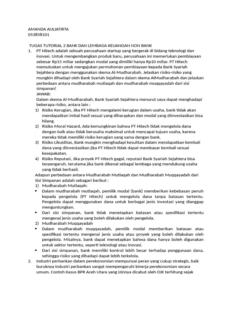 Tugas Tutorial 2 Bank Dan Lembaga Keuangan Non Bank | PDF