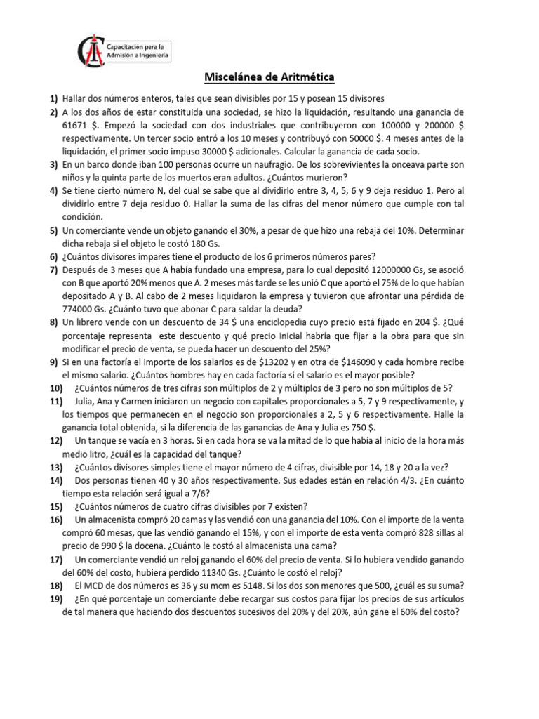 Aritmética - Miscelánea | PDF