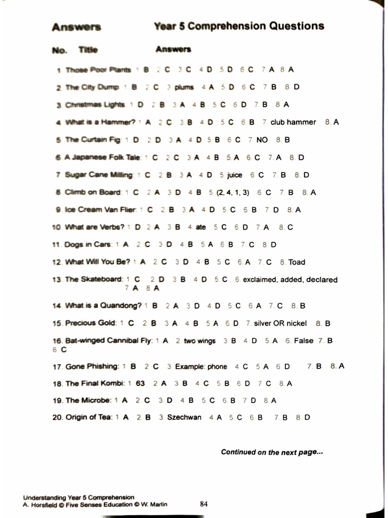 Understand Comprehension Year 5 Answer | PDF